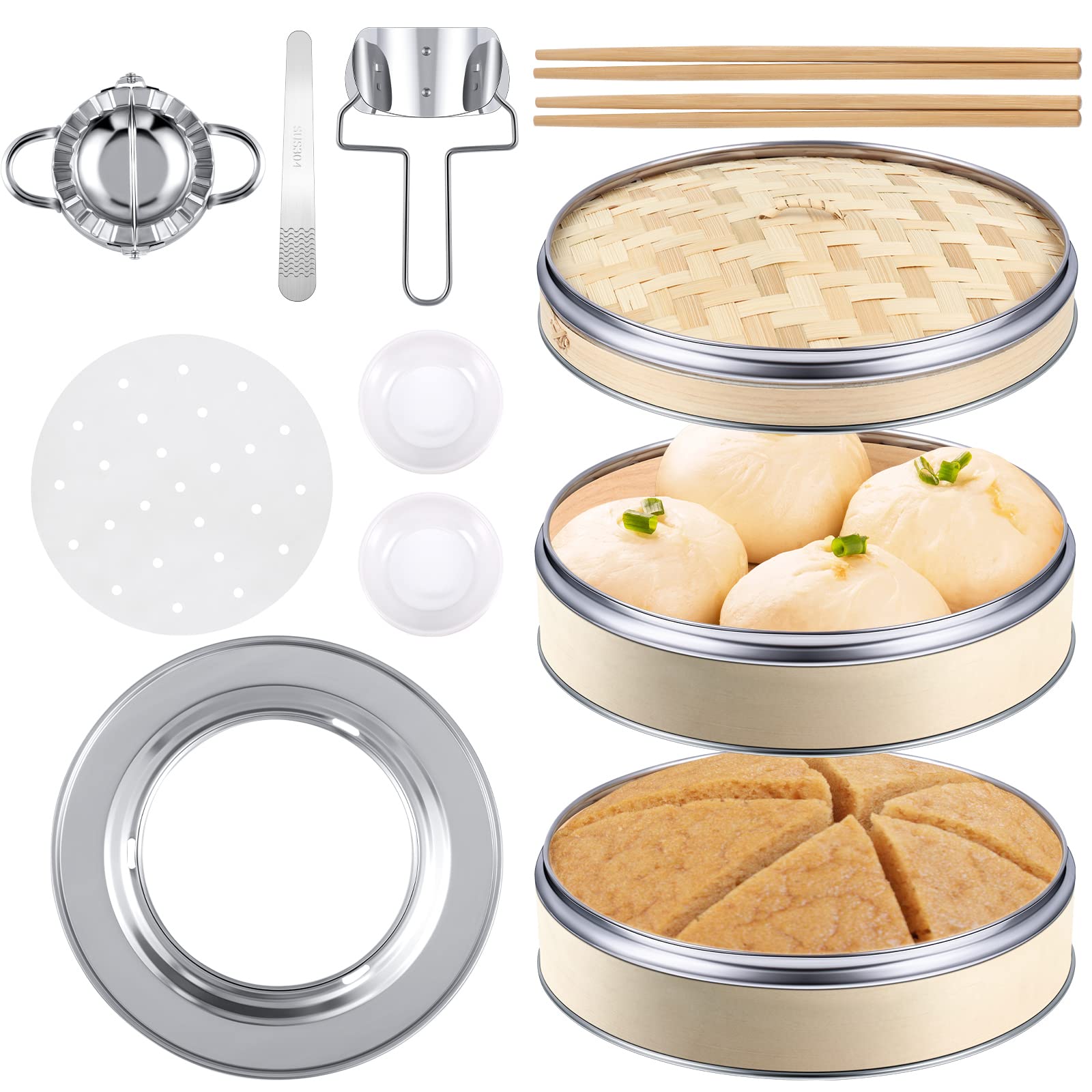 Snapklik.com : 10 Inch 2 Tier Bamboo Stainless Steel Steamer Basket Set ...