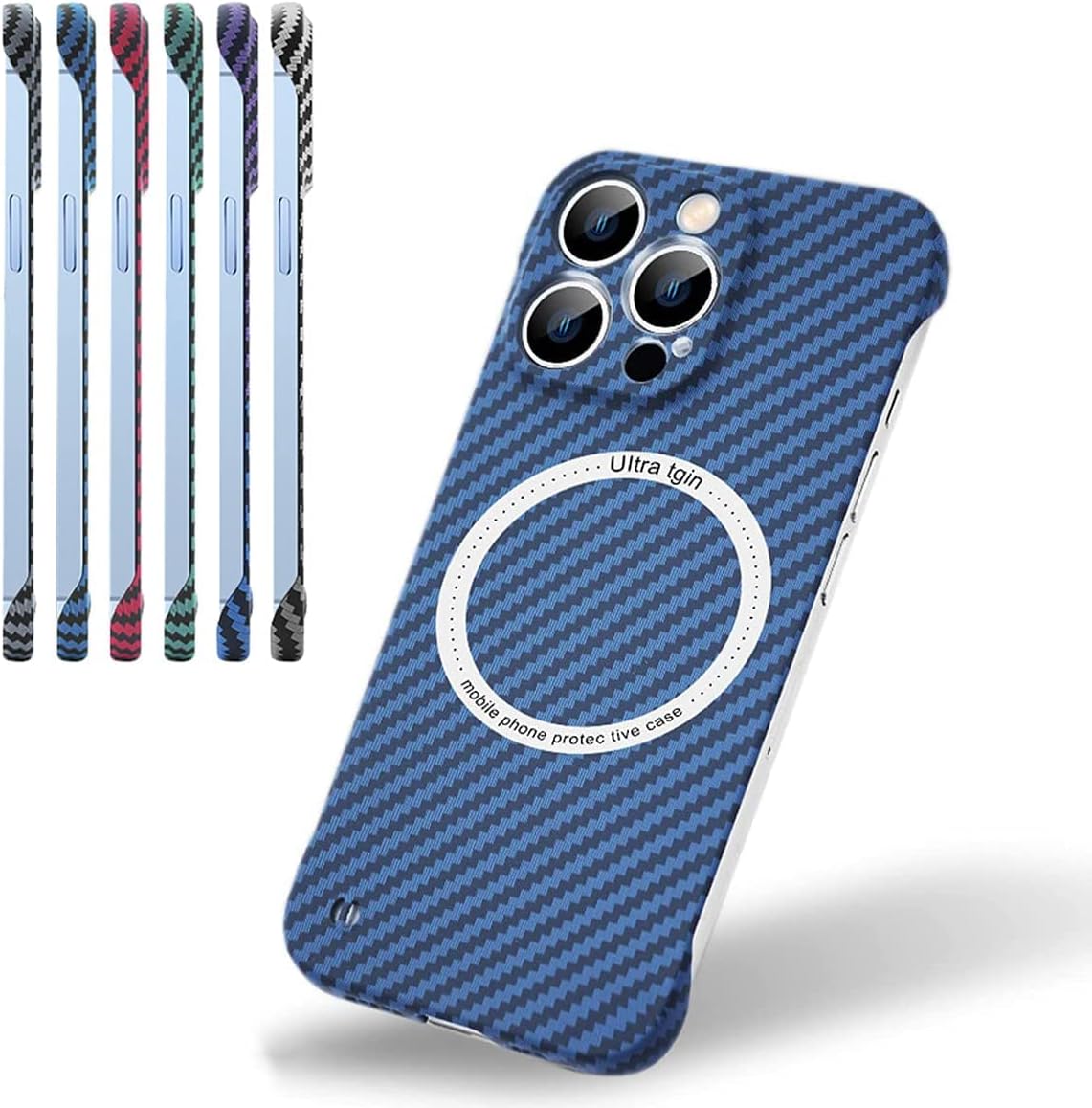 Amazon.com: Carbon Fiber Texture Frameless Magnetic Charging Phone Case ...