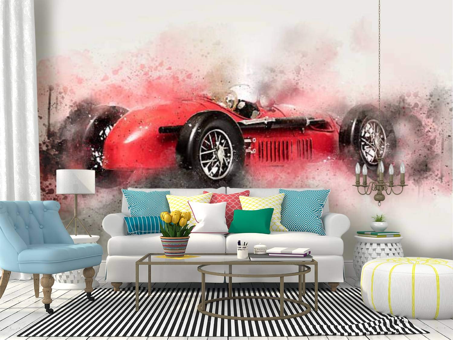 Vintage Race Car Wallpaper Mural Wall Mural Colorful Vehicles Retro