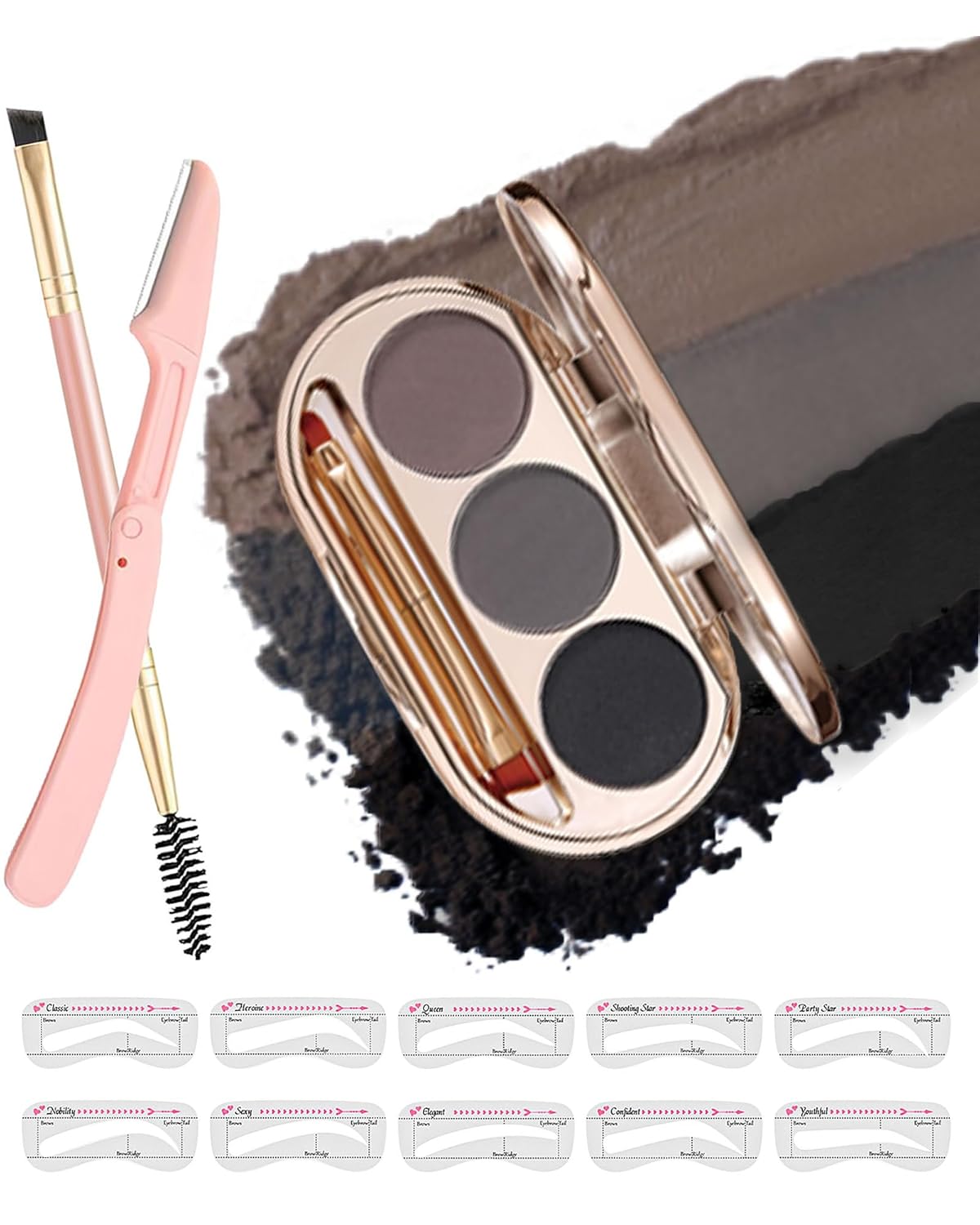 Amazon.com : SUMEITANG Waterproof Eyebrow Powder Kit - 3 Colors Long ...