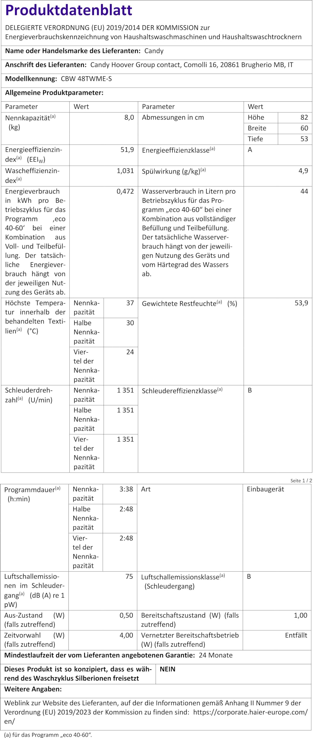 Siemens WI14W443 Built-in Washing Machine iQ700, Front Loader with 8 kg ...