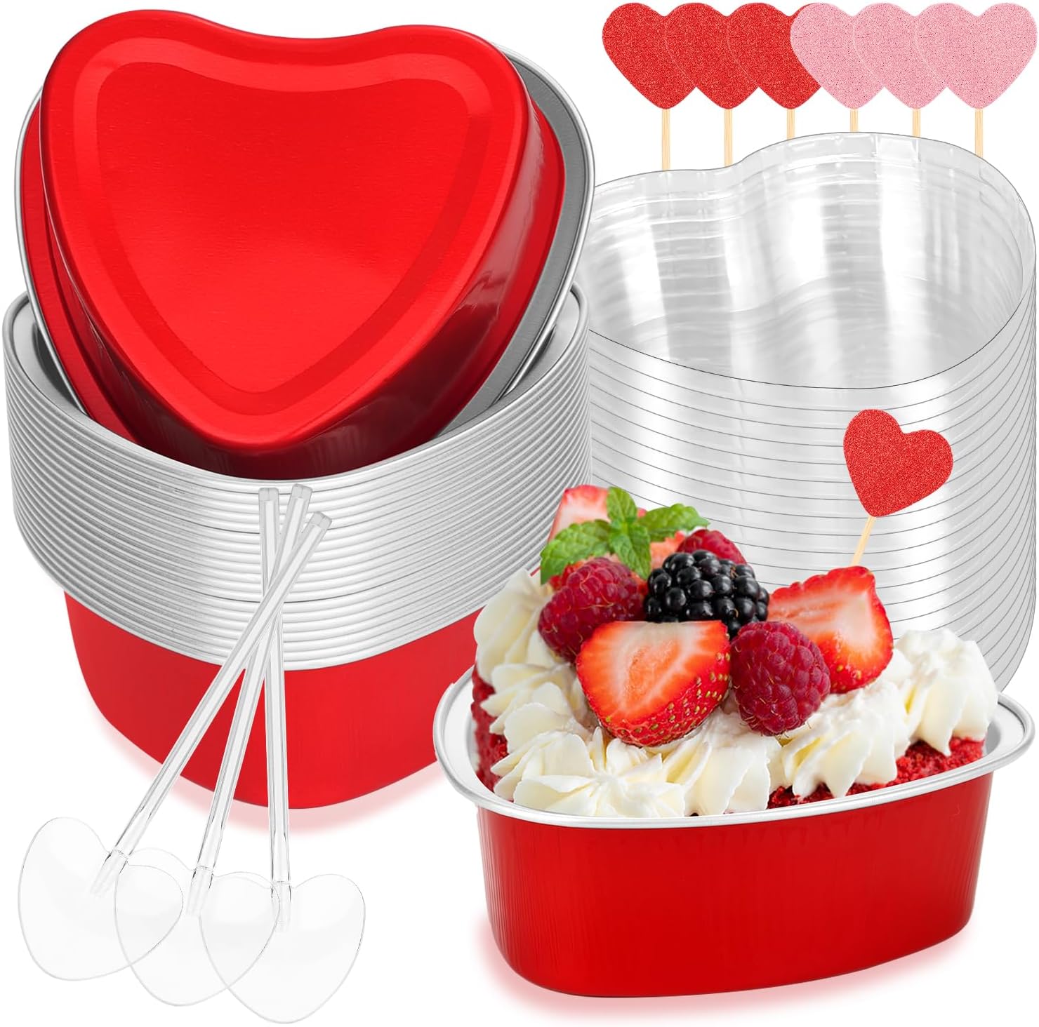 Amazon.com: selizo 20 Packs Heart Shaped Cake Pans Valentine Aluminum ...