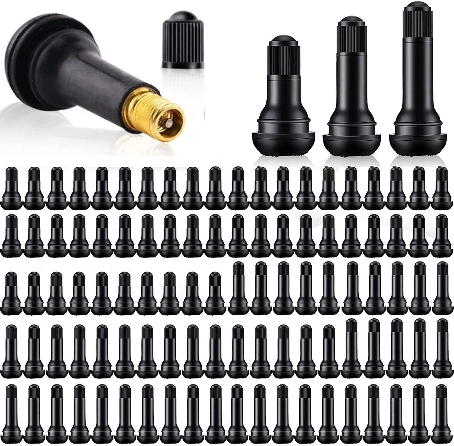 Amazon.com: 100 Pieces Tire Valve Stems Rubber Black Rubber Snap-in ...