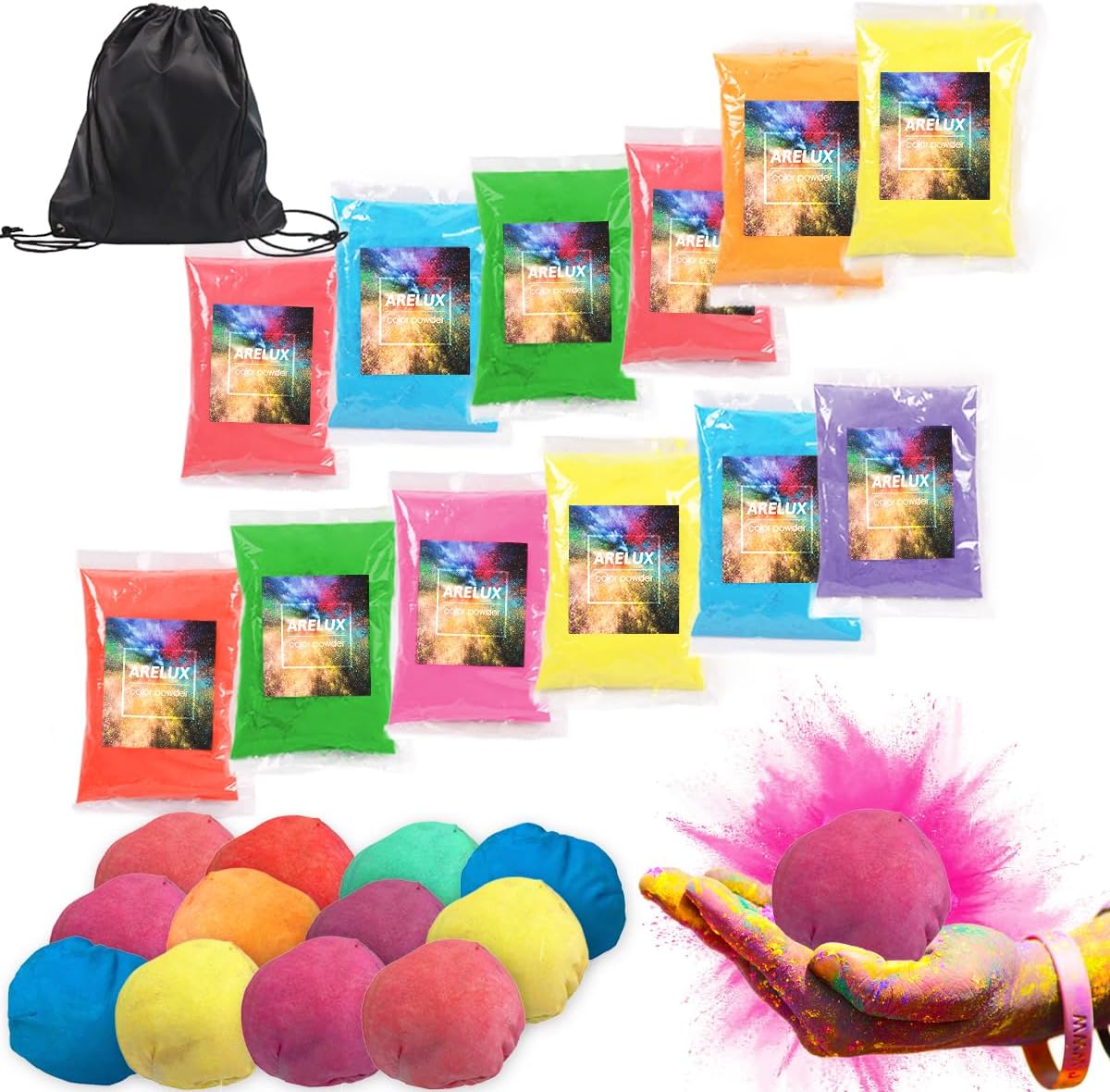 ARELUX Paquete de 12 bolas de polvo de color, bombas de tiza de color ...
