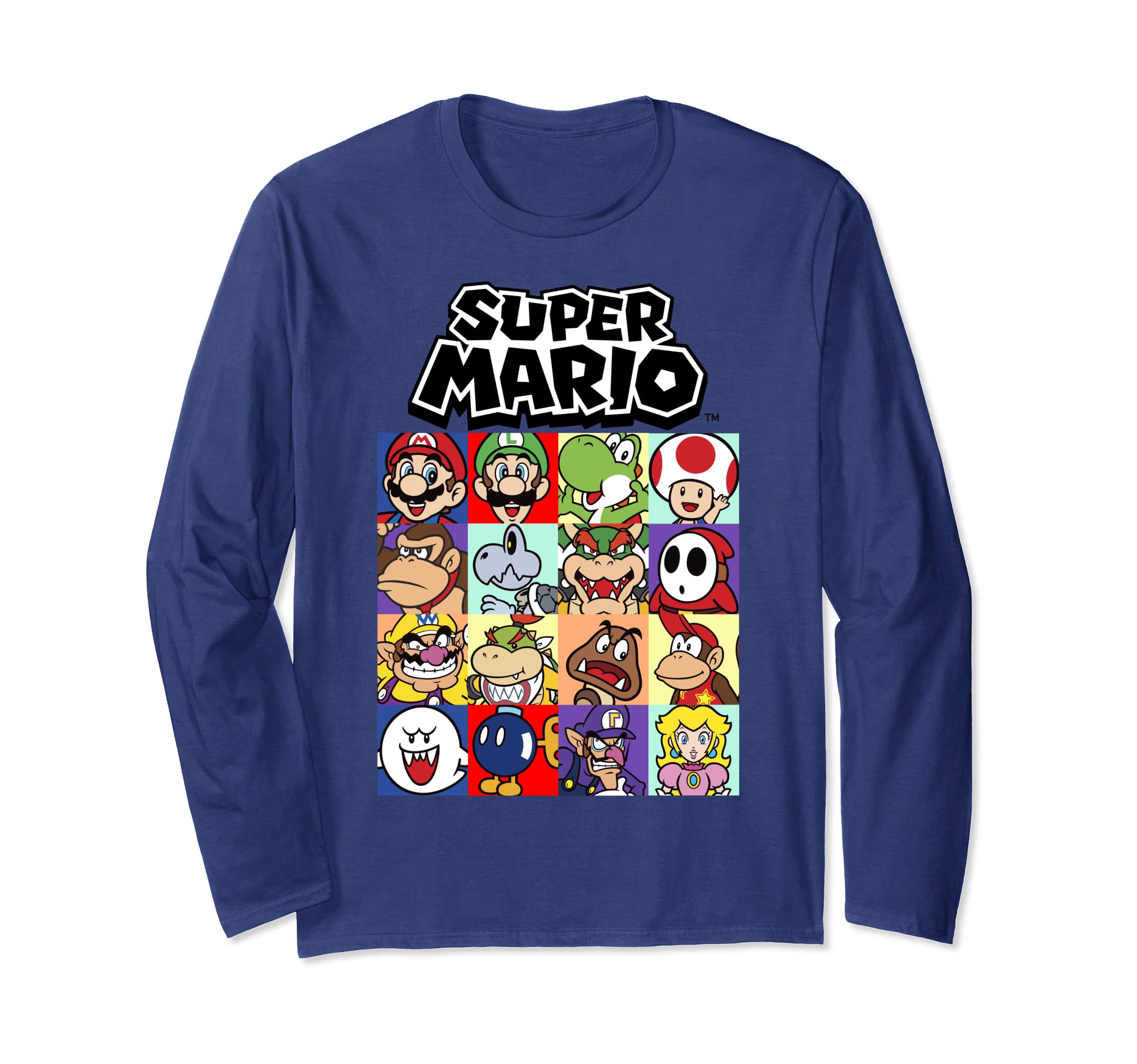 Amazon.com: Nintendo Super Mario Full Cast Box-Up Long Sleeve Tee Long ...