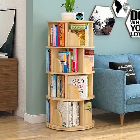 Amazon.com: Rotating Bookshelf,4 Tier 360° Revolving Bookcase Corner ...