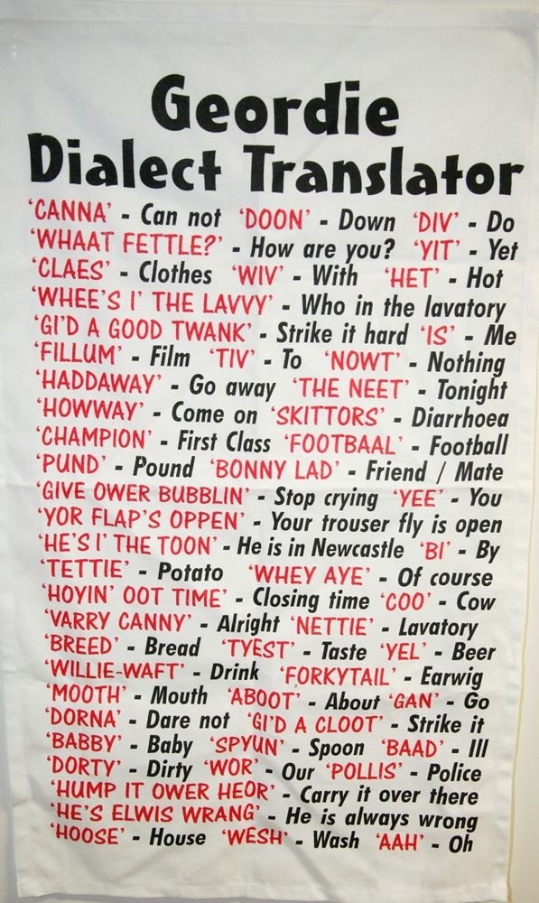 HB Longbone & Son Geordie Dialect Translator Tea Towel : Amazon.co.uk ...