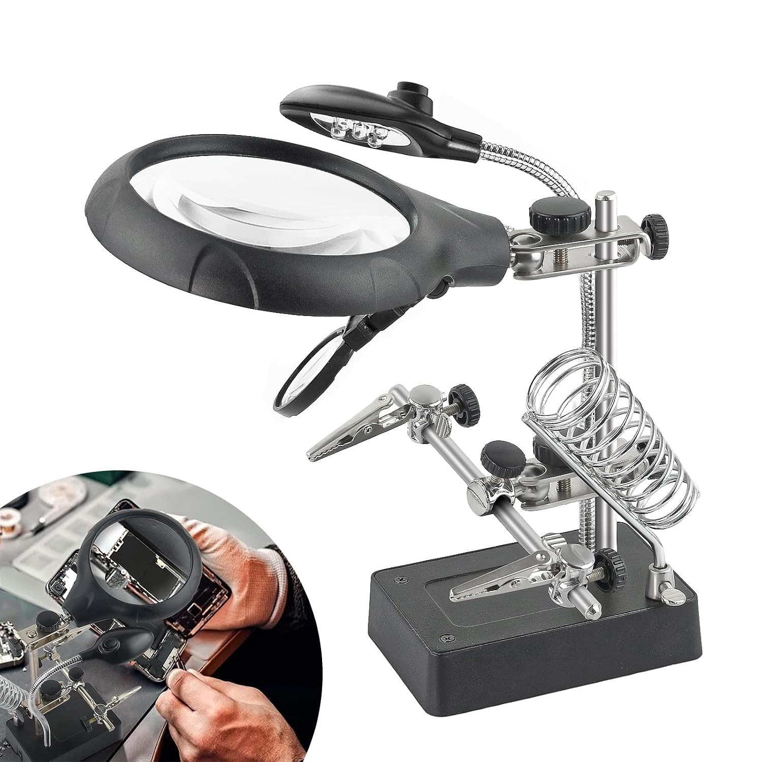 Vludiss Desktop LED Lighted Magnifying Glass Soldering Station, 2.5X 7 ...