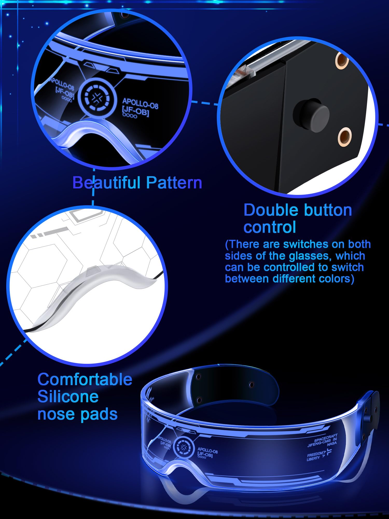 Snapklik.com : TOODOO 4 Pairs LED Visor Glasses - Light Up Futuristic ...