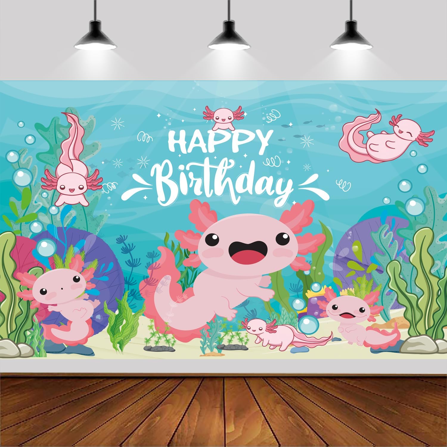 Amazon.com : 6x3.6FT Axolotl Birthday Backdrop Happy Birthday ...