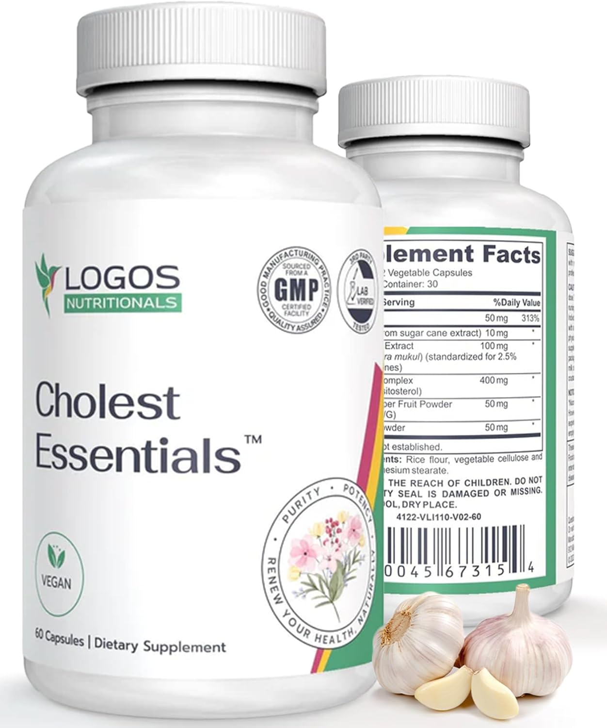 Cholest Essentials - 60 Capsules | Vegan Supplement with Garlic, Niacin ...