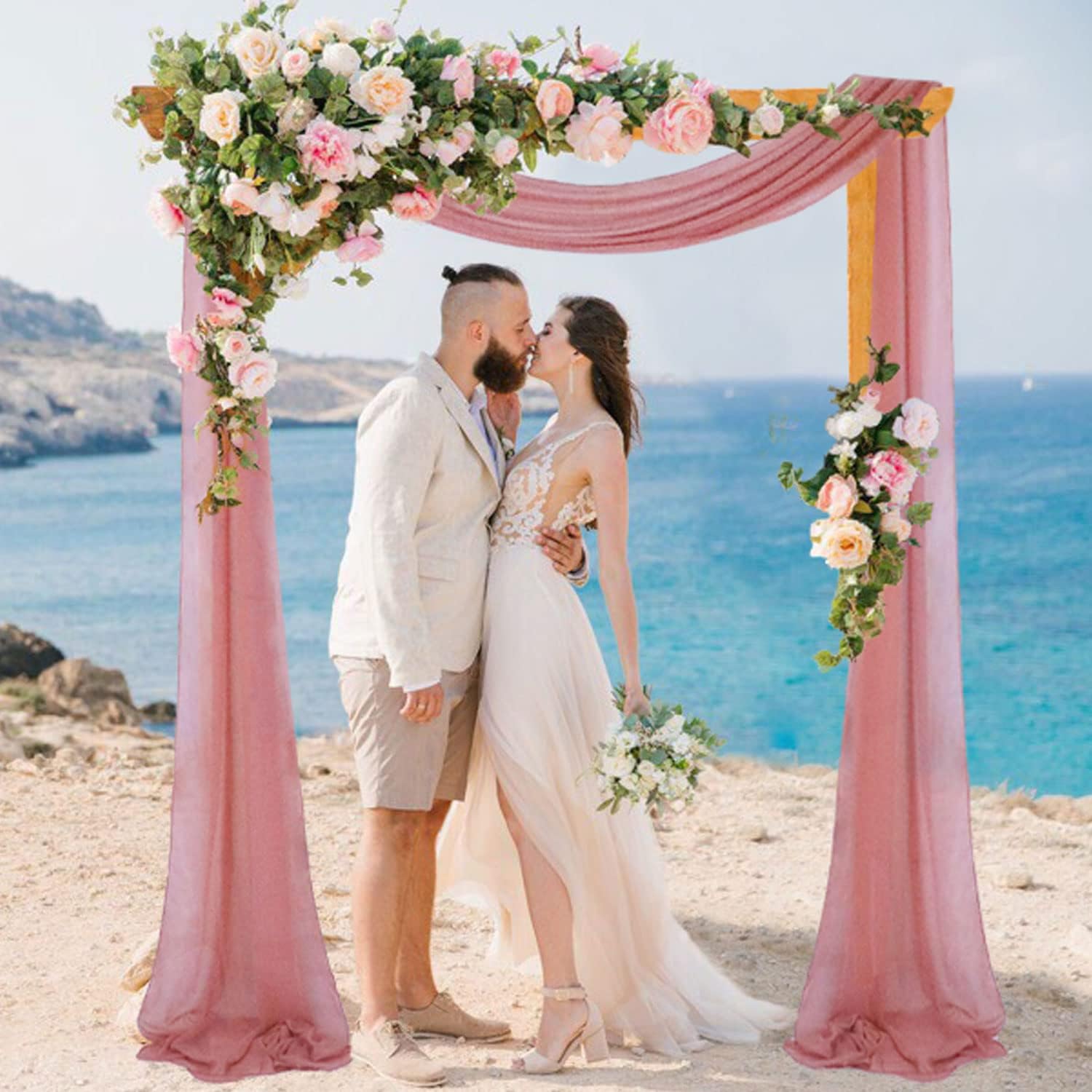 Amazon.com: MODFUNS Dusty Rose Wedding Arch Draping 18FT 2 Panels ...