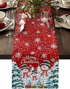 Amazon.com: Christmas Table Runner - 90 Inch Long, Snowman Dining ...