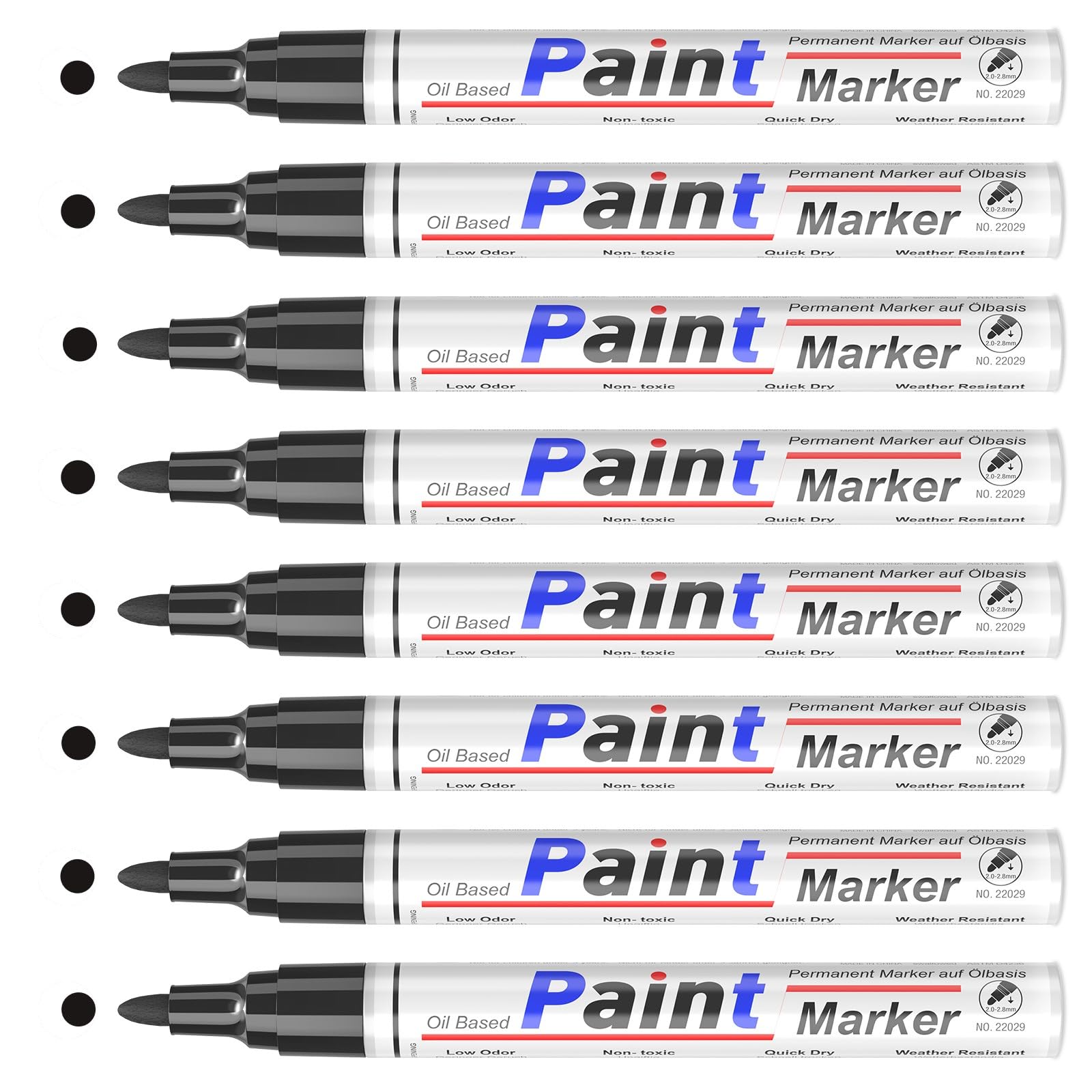 APOGO Black Paint Pens Permanent Paint Markers - 8 Pack Oil Based Paint ...