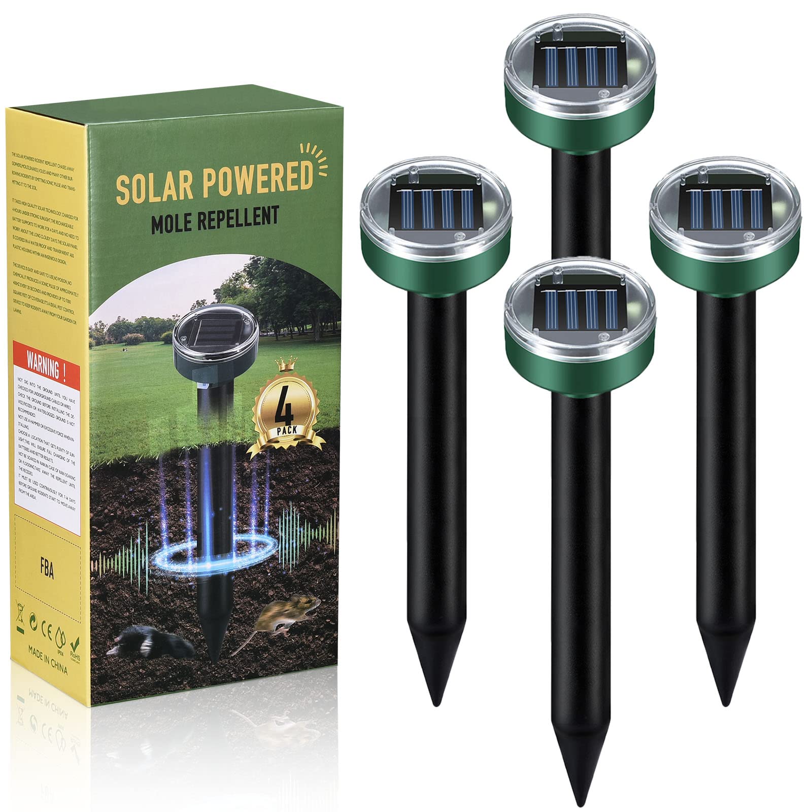 Amazon.com: BERKINNIE Mole Repellent Solar Powered, 4 Pack Gopher ...