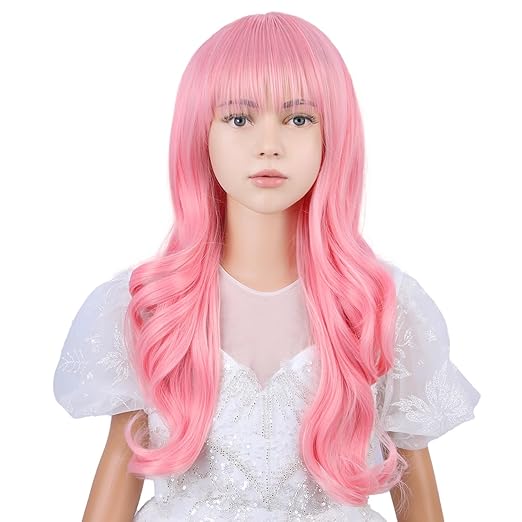Amazon.com: WAVELNM Kids Pink Wig with Bangs Girls Pastel Pink Wigs ...