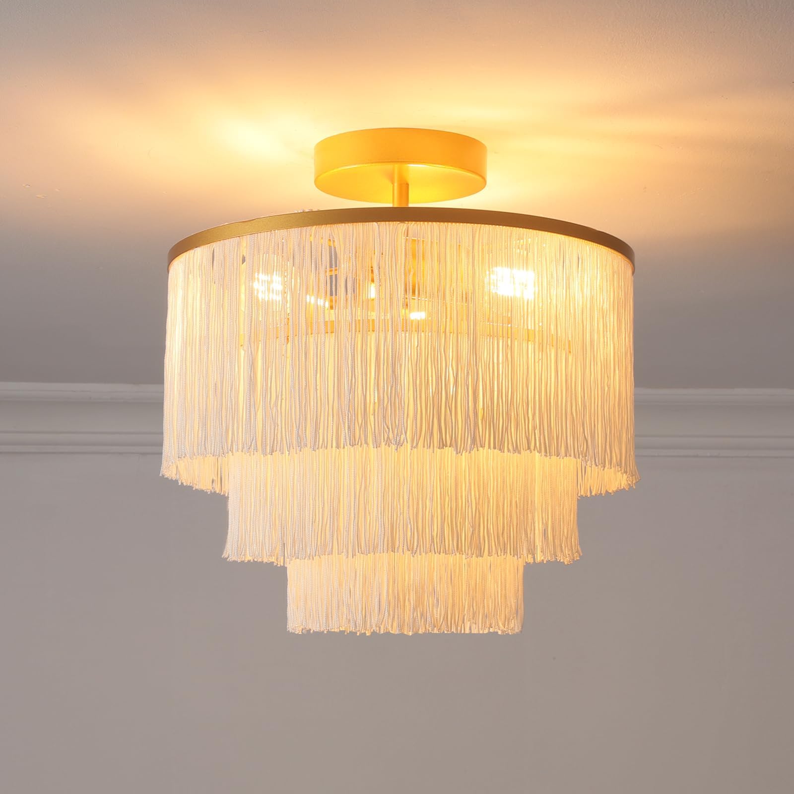 Creative Co-Op DF2199 Metal Pendant Fringe Ceiling Lights, Charcoal ...