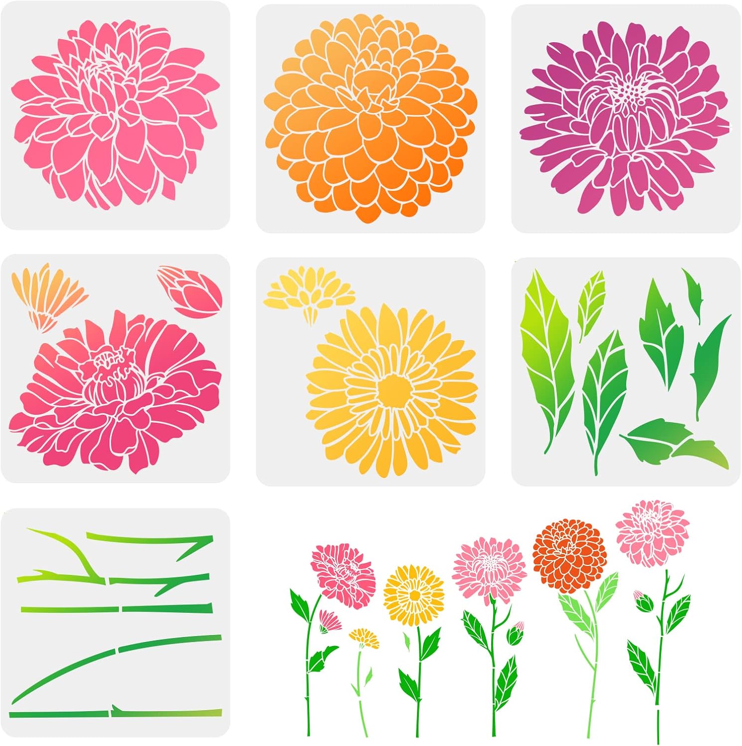 Amazon.com : FINGERINSPIRE 7 Pcs Dahlia Flower Painting Stencil 11.8x11 ...