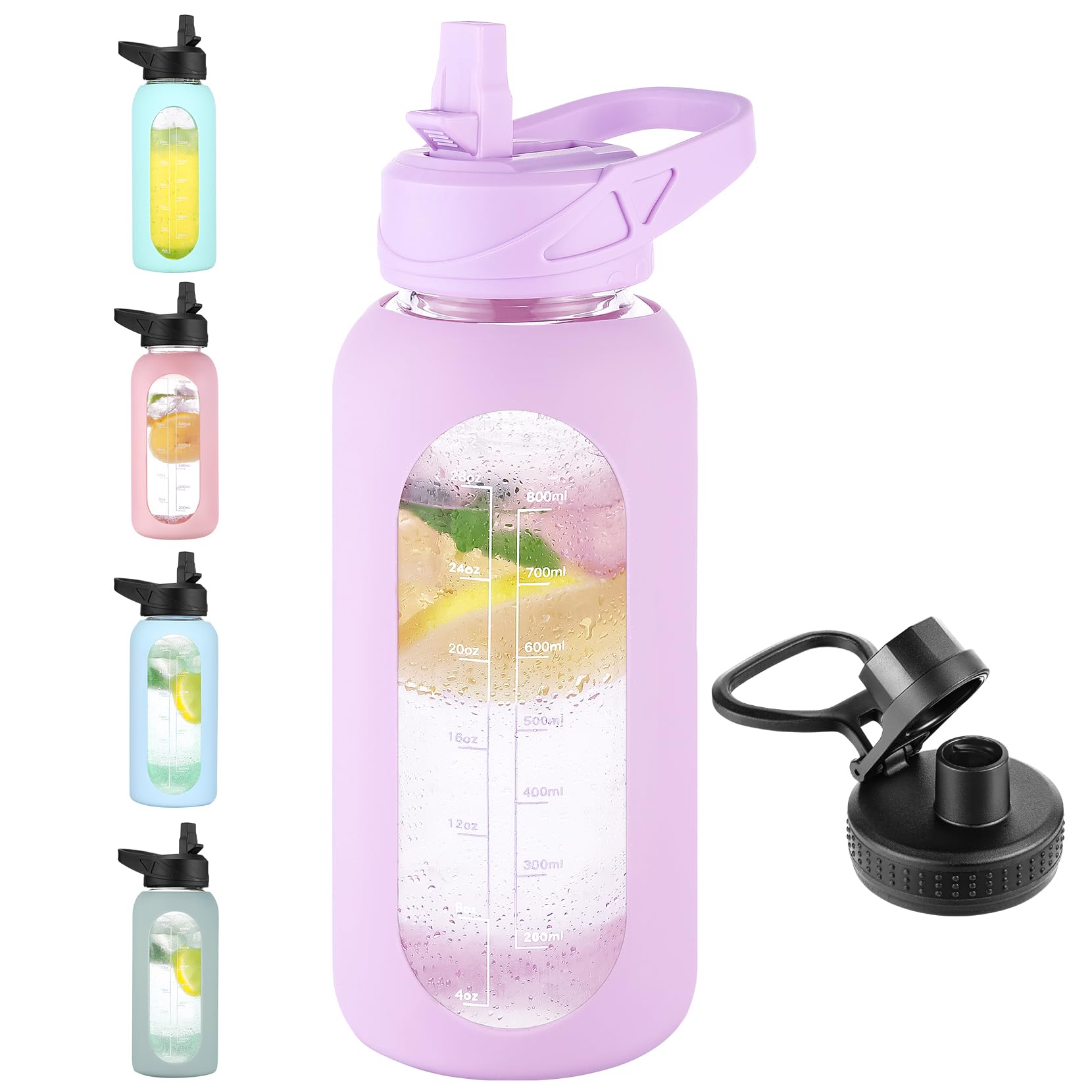 Amazon.com: EALGRO 32 oz Glass Water Bottle with Straw and Handle ...