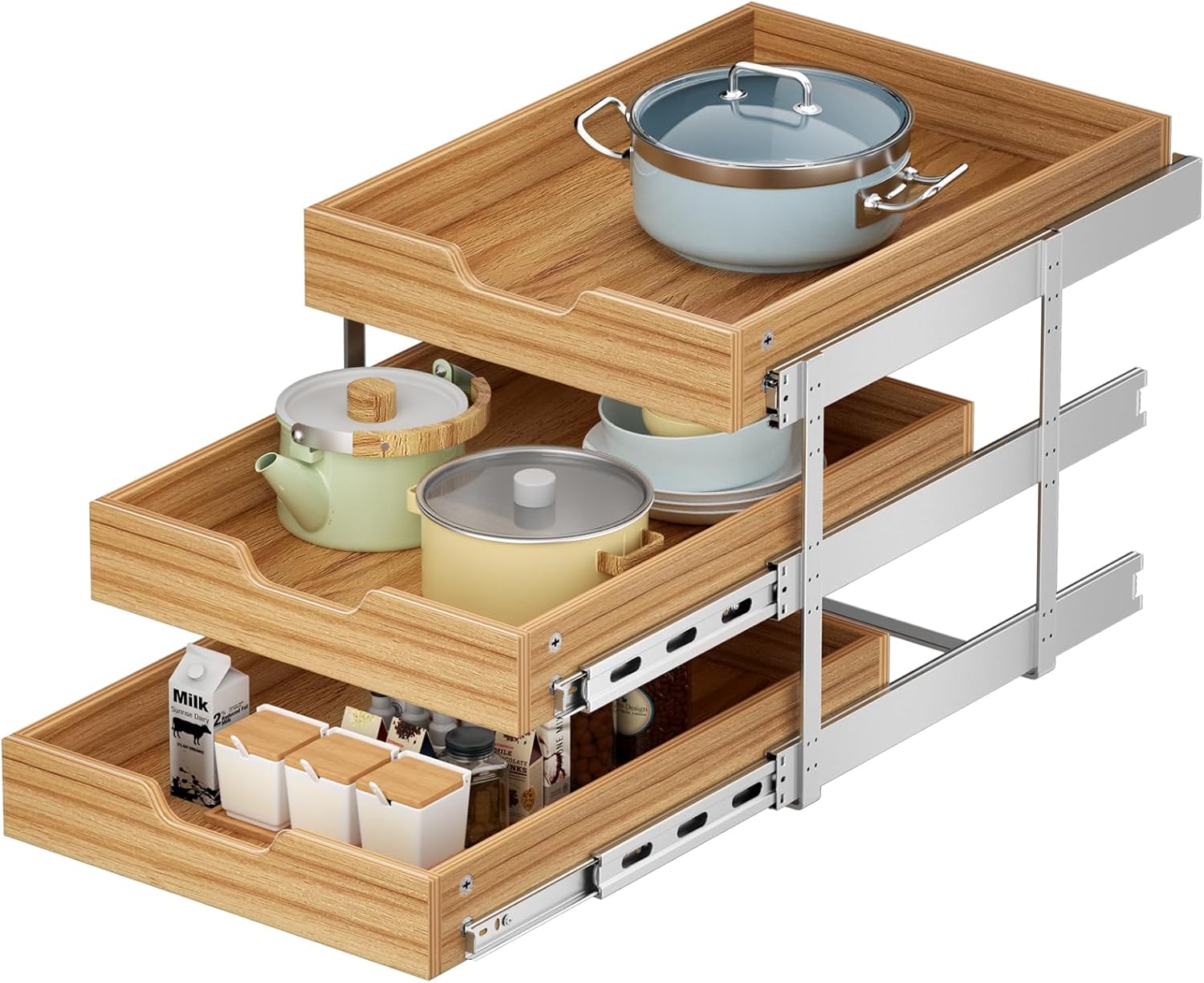 Amazon.com: ROOMTEC 3 Tier Pull Out Cabinet Organizer, Heavy-Duty Pull ...