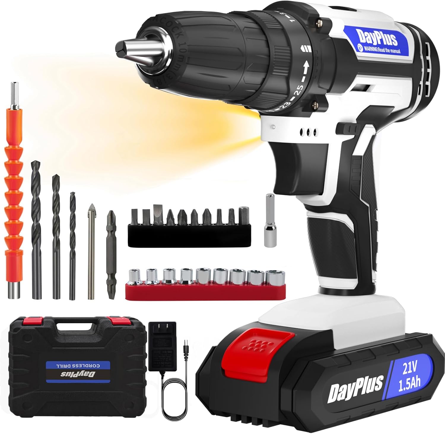 21V Cordless Drill Set, Electric Power Drill with 1 Battery, 3/8 ...