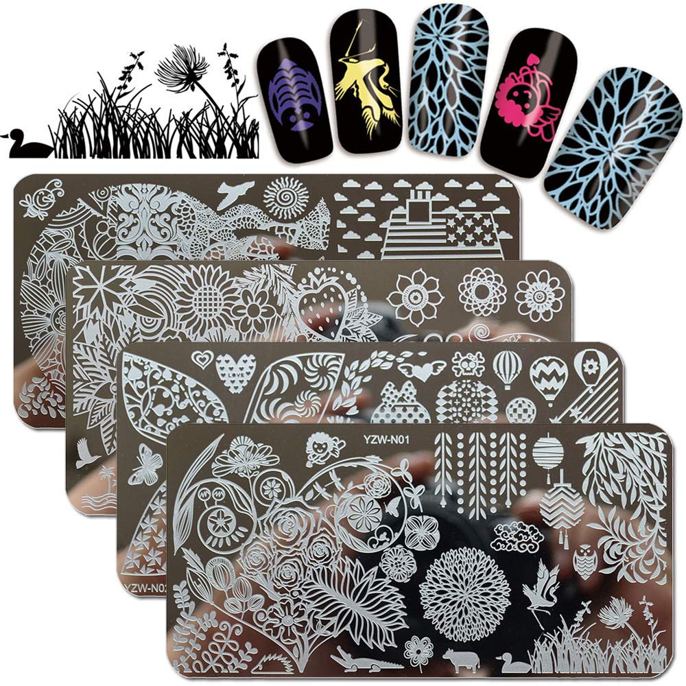 Amazon.com : WOKOTO 4 Pieces Nail Stamping Templates Set Nature Country ...