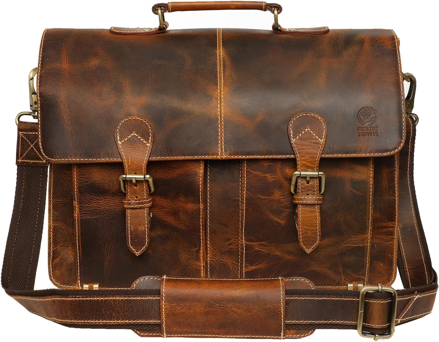 Amazon.com: Leather briefcase 18 inch laptop messenger bag for men and ...