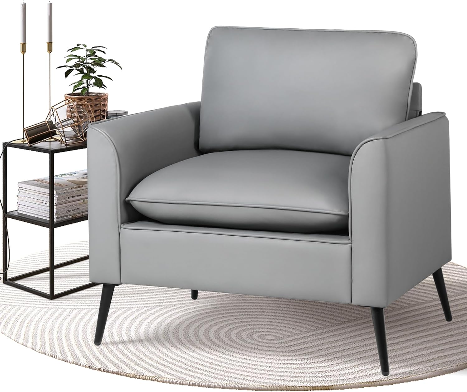 Amazon.com: TYBOATLE Accent Chair, Grey Leather Accent Chair, Comfy Living Room Chair, Cozy ...