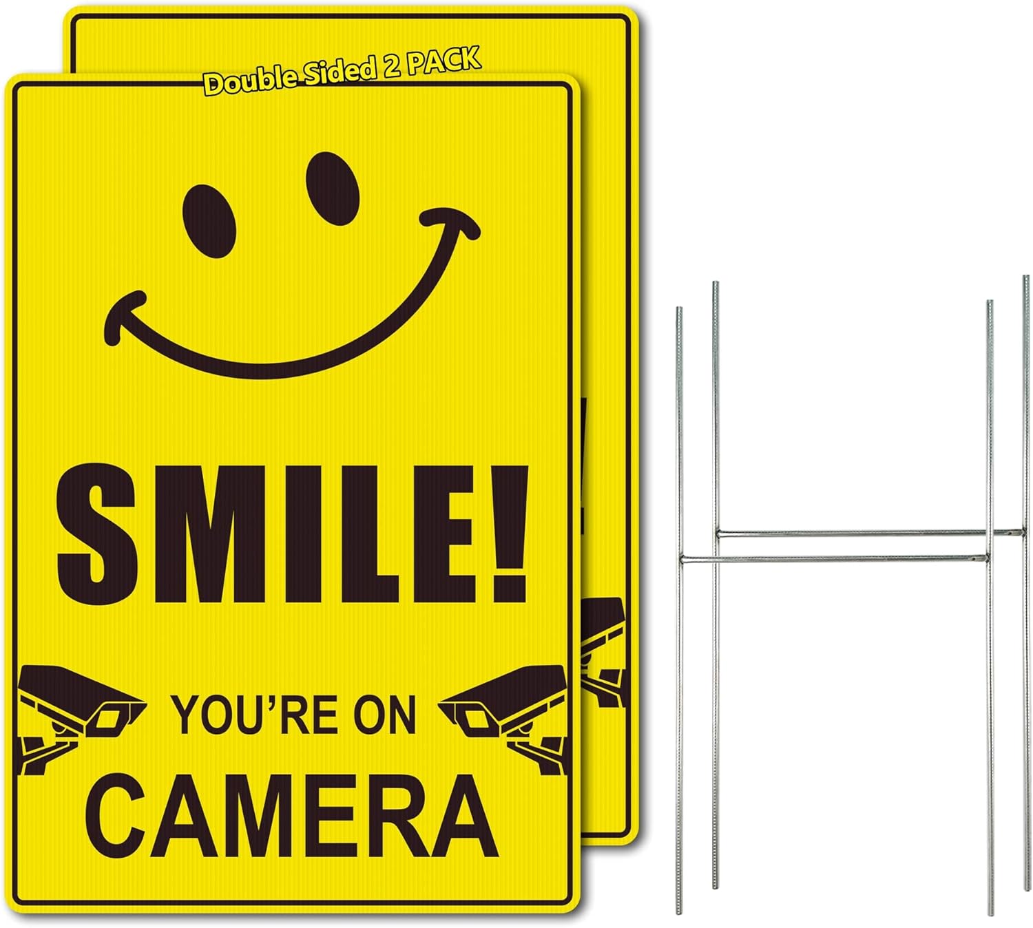 Funny Smile You're On Camera Yard Signs with Stakes, 2 Pack 12"x17.5 ...