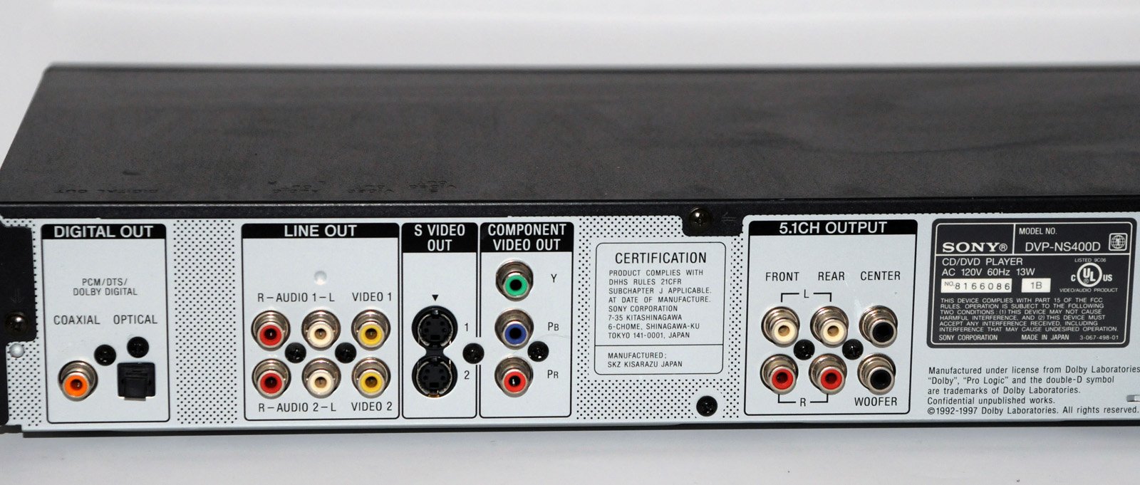 Sony Dvd Player Back