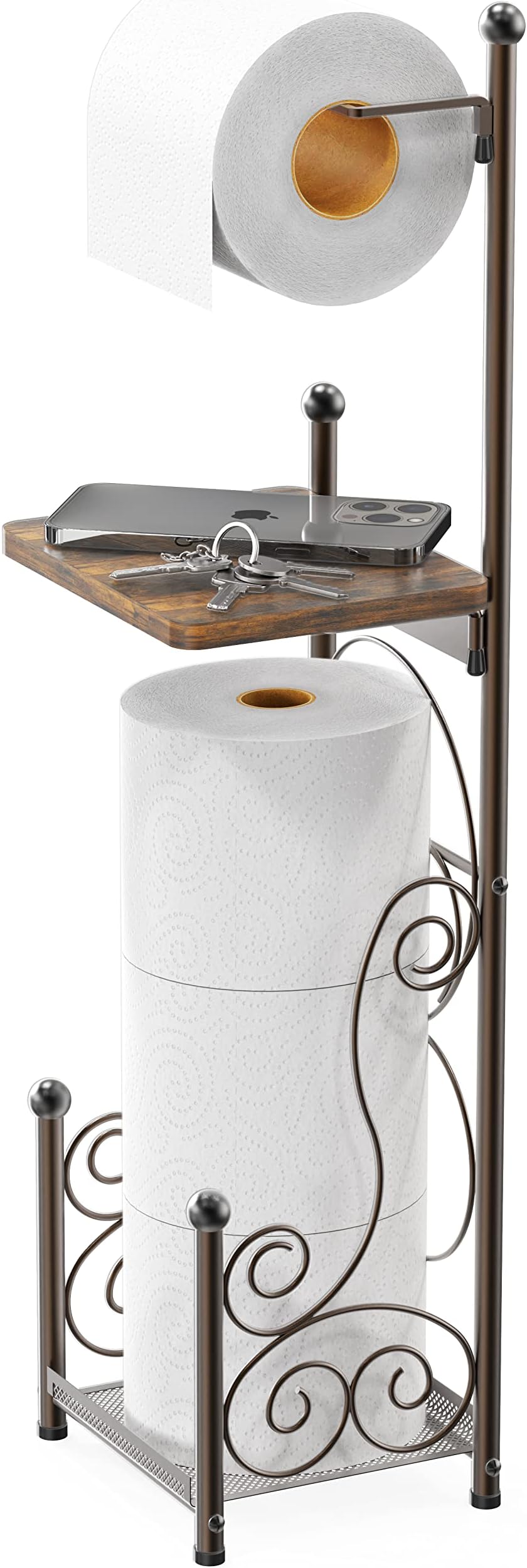 Amazon.com: Toilet Paper Holder Free Standing, Rattan & Bamboo Wood ...