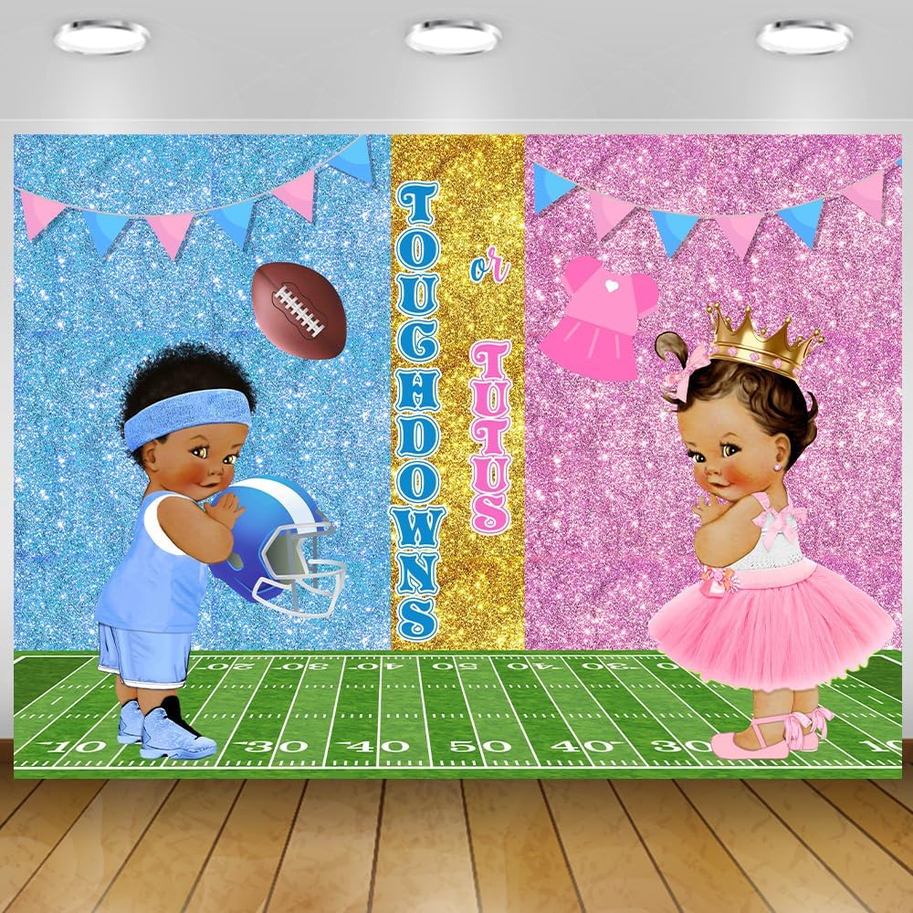 Amazon.com : Touchdowns Or Tutus Gender Reveal Backdrop Glitter Blue ...