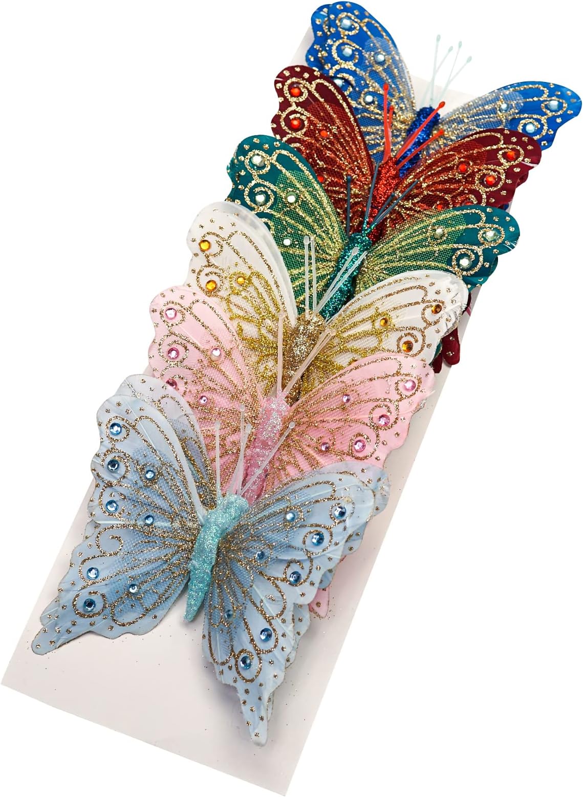 Amazon.com: Set of 12 Glitter Monarch Feather Butterflies on Wire for ...