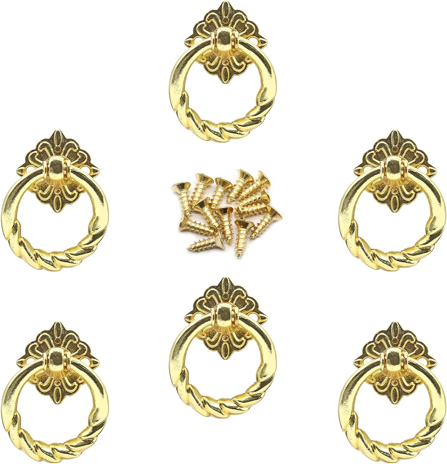 Luomorgo 6 Pcs Antique Gold Pull Handle Knobs, Vintage Drawer Ring ...