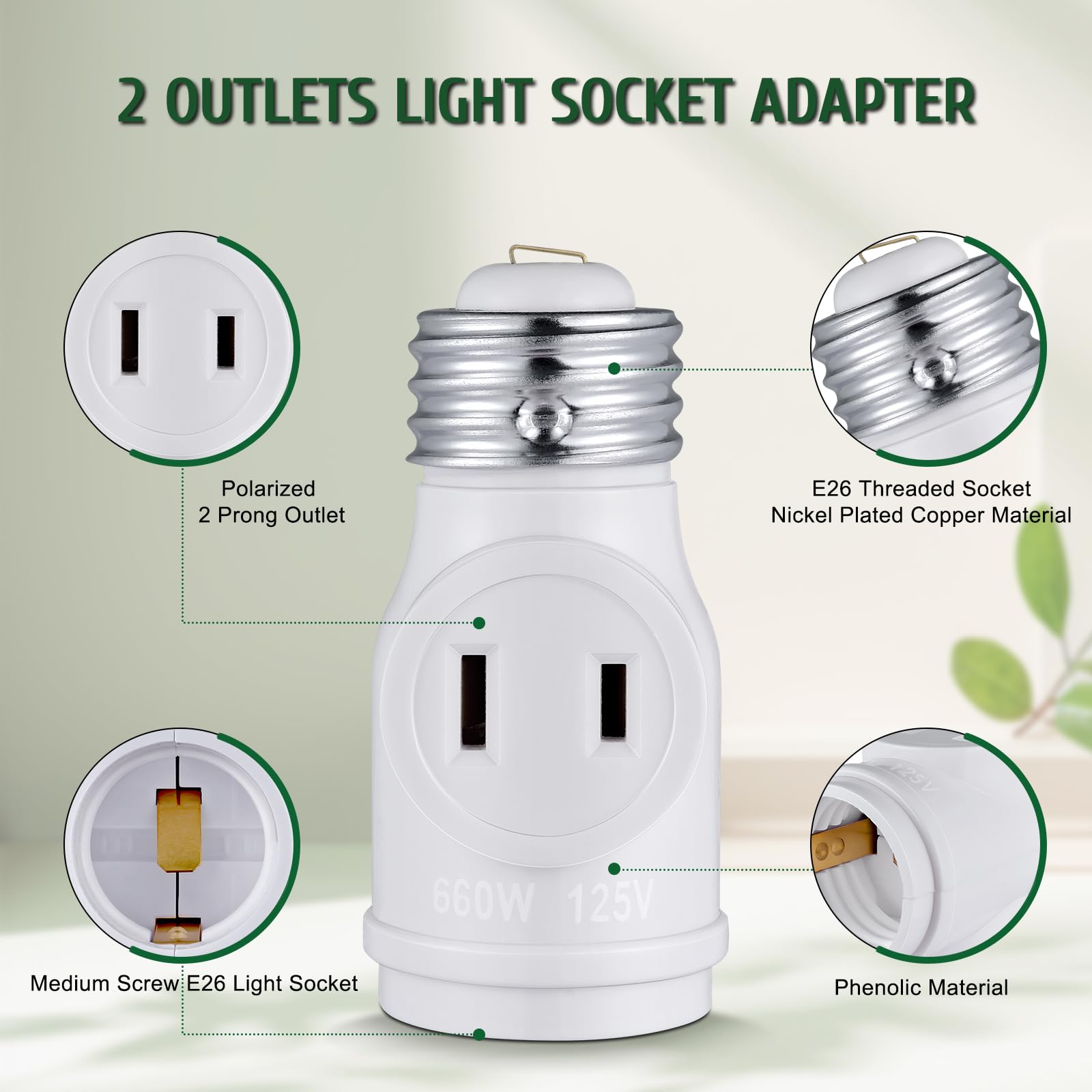 Big Plug Light Socket To Outlet Adapter 2 DEWENWILS 100ft 3 Prong