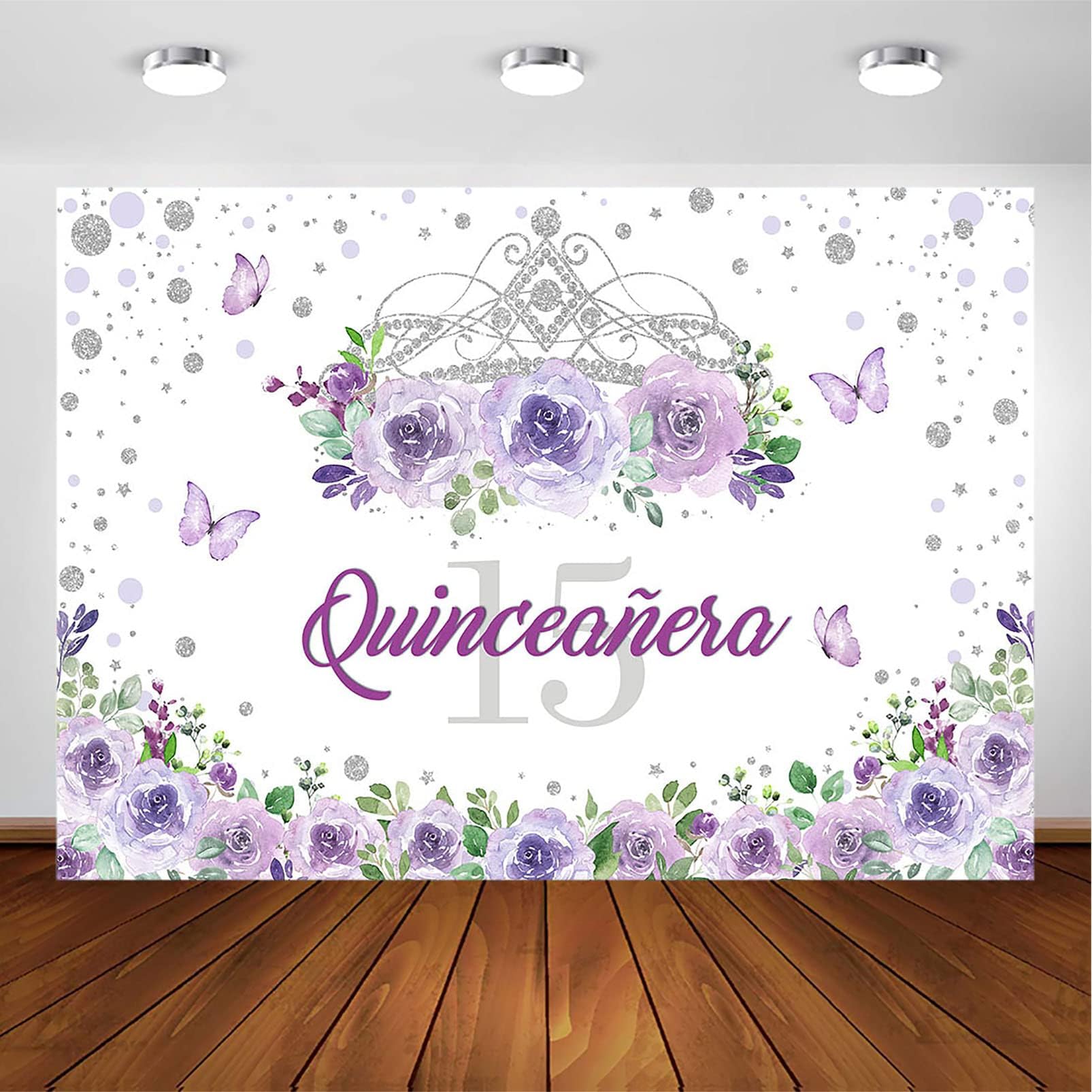 Amazon.com : Avezano Quinceañera 15 Birthday Backdrop Purple Floral ...