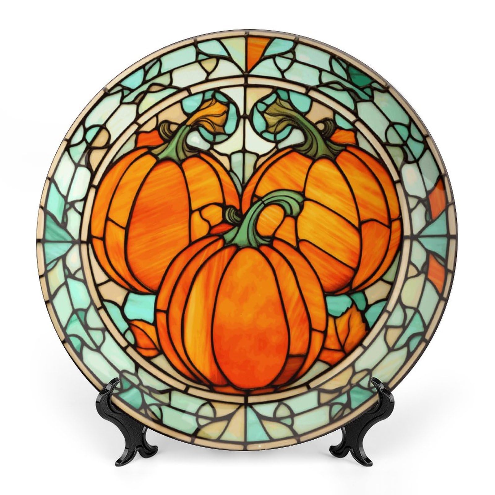 Amazon.com: Gokays Decorative Plates, Stained Glass Watercolor Pumpkin ...