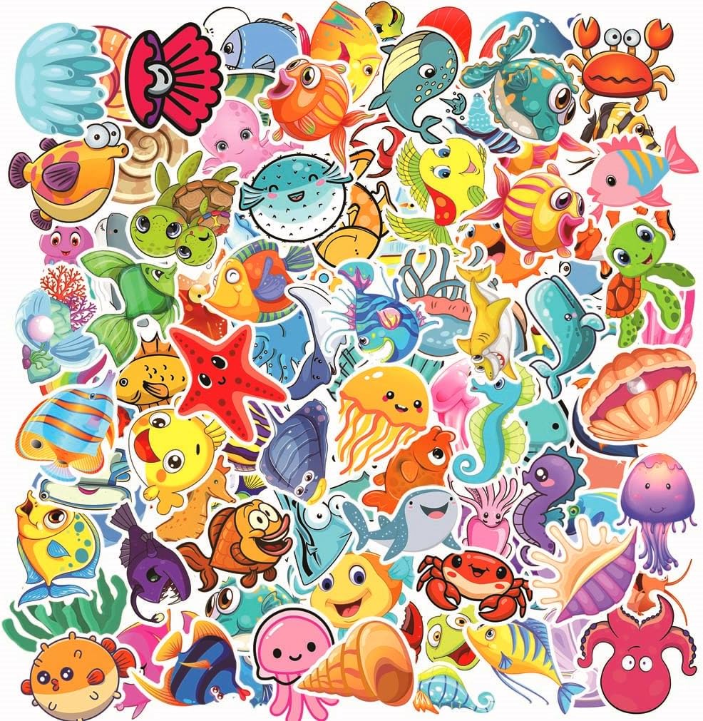 Amazon.com: Aowplc 100 Pcs Ocean Animal Stickers, Waterproof Vinyl Sea ...