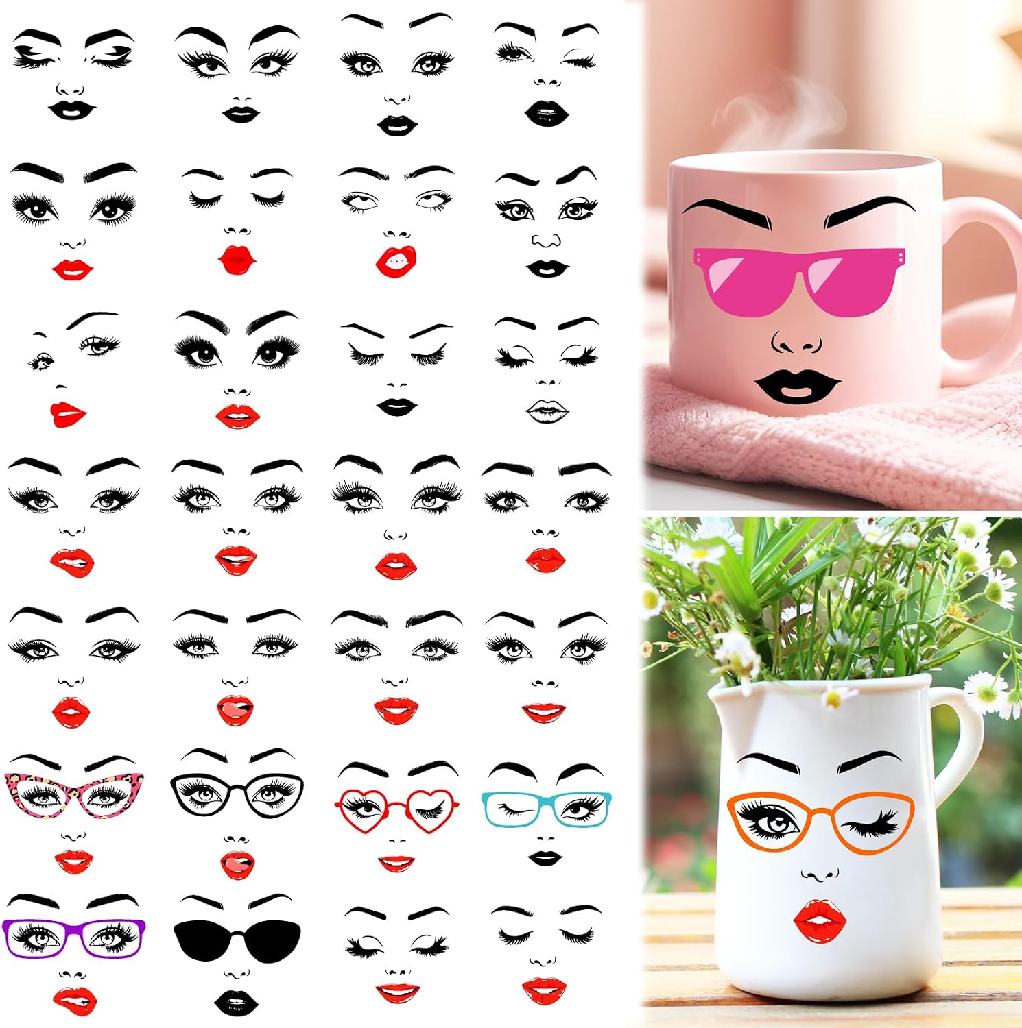 Amazon.com: Woman Face Stickers for Crafts Eyelash Eyes Vinyl Decals ...