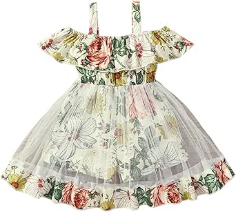 Girls Size 8 Dress Toddler Girls Sleeveless Floral Prints Tulle Ruffles ...
