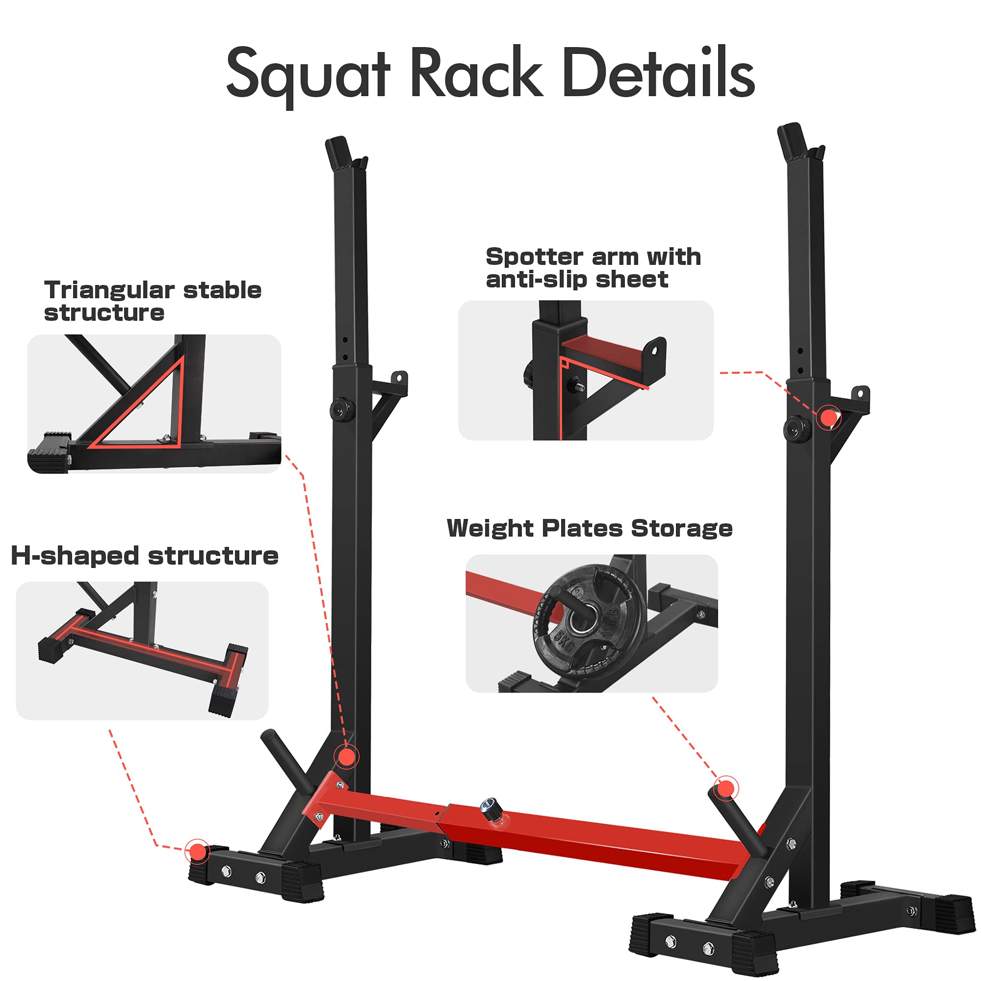 Snapklik.com : Adjustable Squat Rack Stand Multi-Function Barbell Rack ...