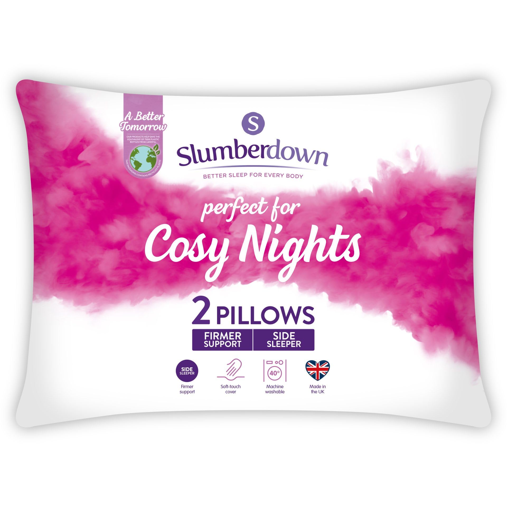 Slumberdown Cosy Nights Pillows 2 Pack - Firm Support Side Sleeper ...
