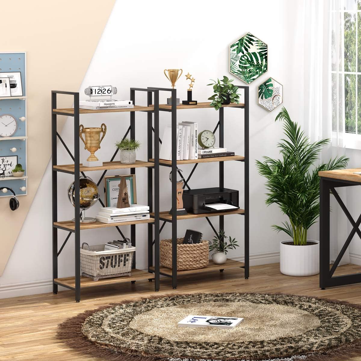 BON AUGURE Industrial 4 Tier Bookshelf, Modern Open Etagere Bookcase ...