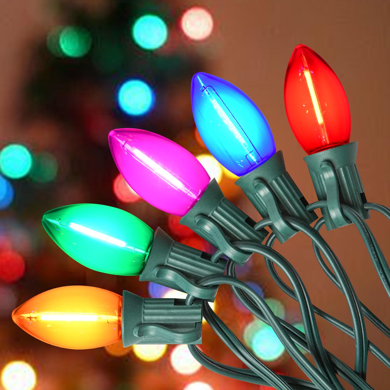 C7 Multicolor LED Christmas Lights Outdoor, 25Ft LED Colored Christmas ...
