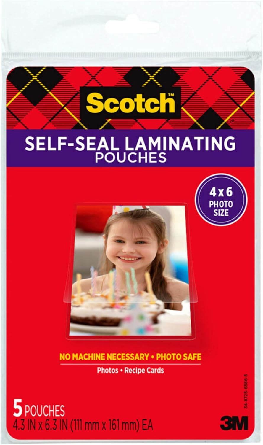 Scotch Self Sealing Laminating Pouches Glossy Finish 4 3 8 X 6 3 8