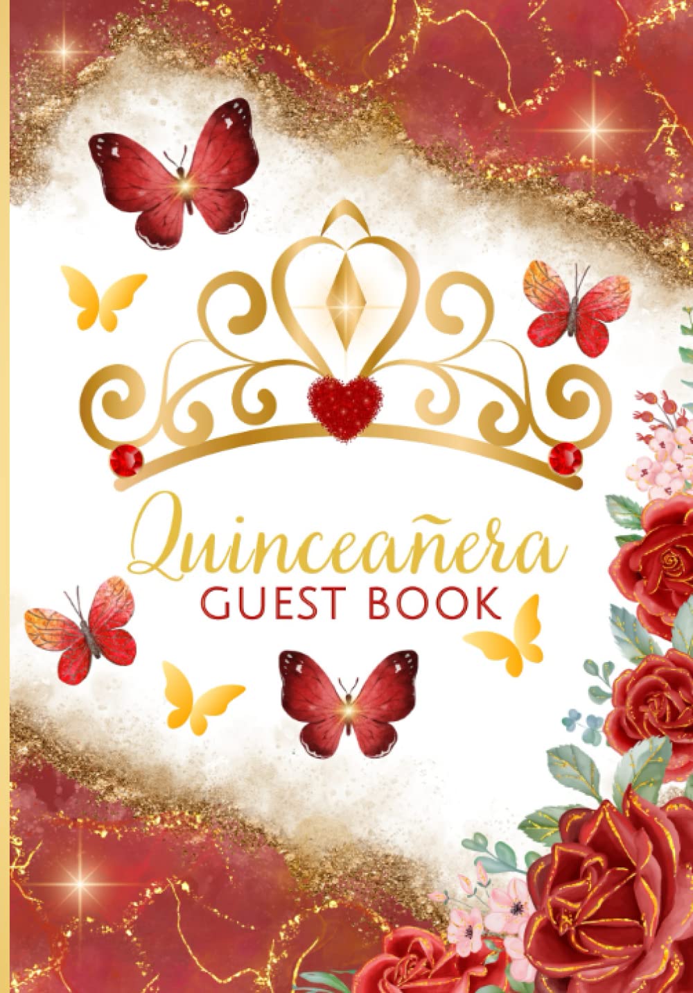 Red Quinceanera Guest Book: Butterfly Quince Sign In Signature Book for ...