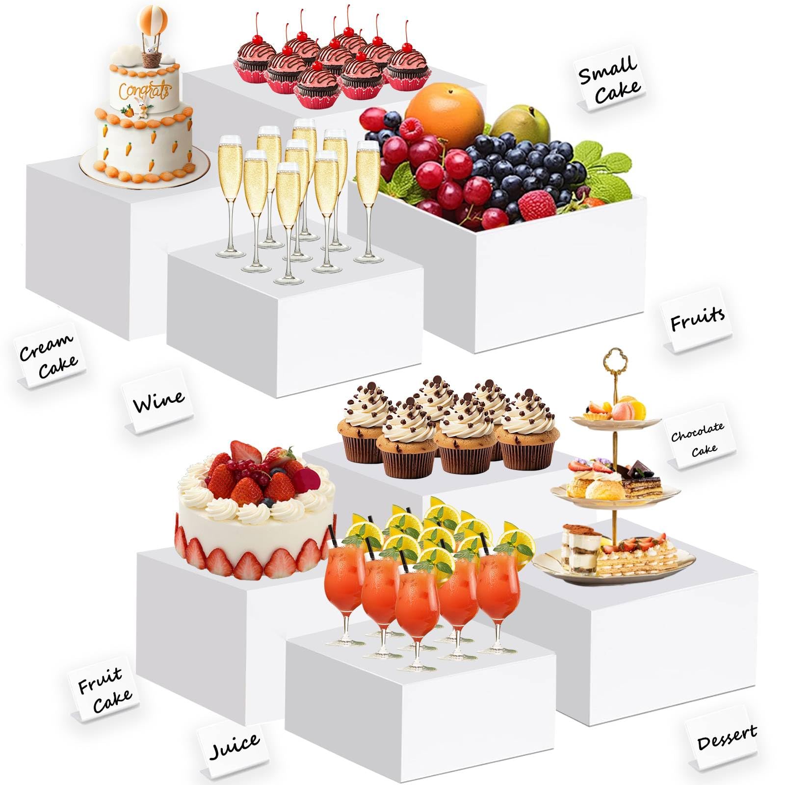 Buffet Risers, Food Risers for Buffet Table, 8PCS White Risers for ...