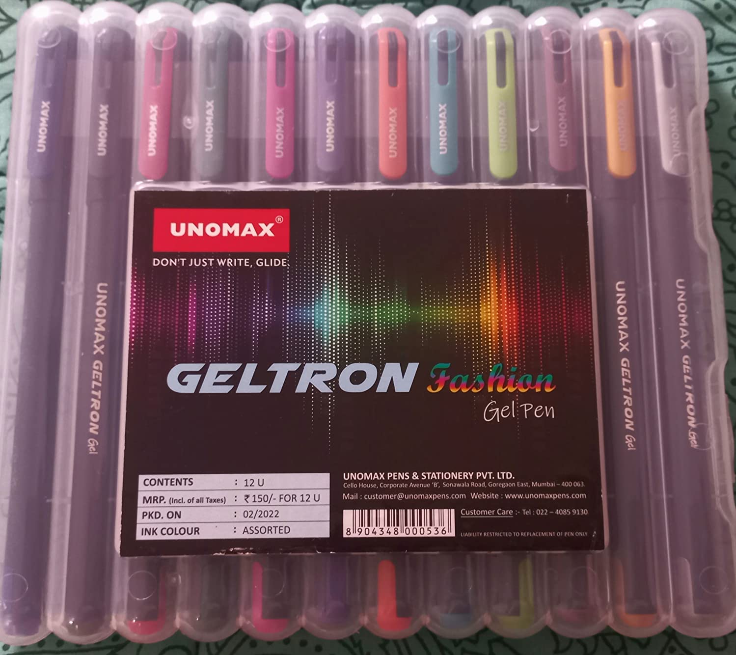 UNOMAX Geltron Fashion Gel Pen - Pack of 12, Assorted Colours | Elevate ...