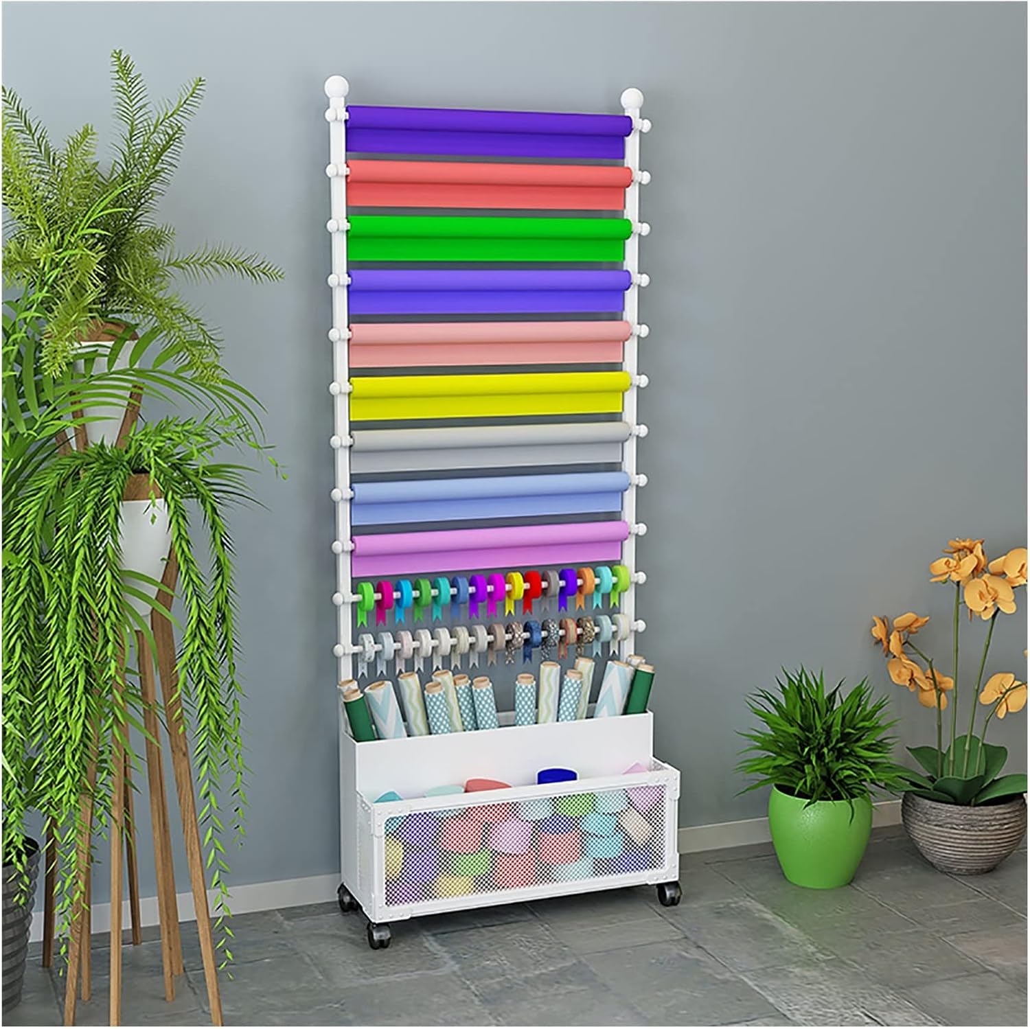 Scarf Ribbon Storage Holder with Partitions Freestanding Wrapping Paper ...