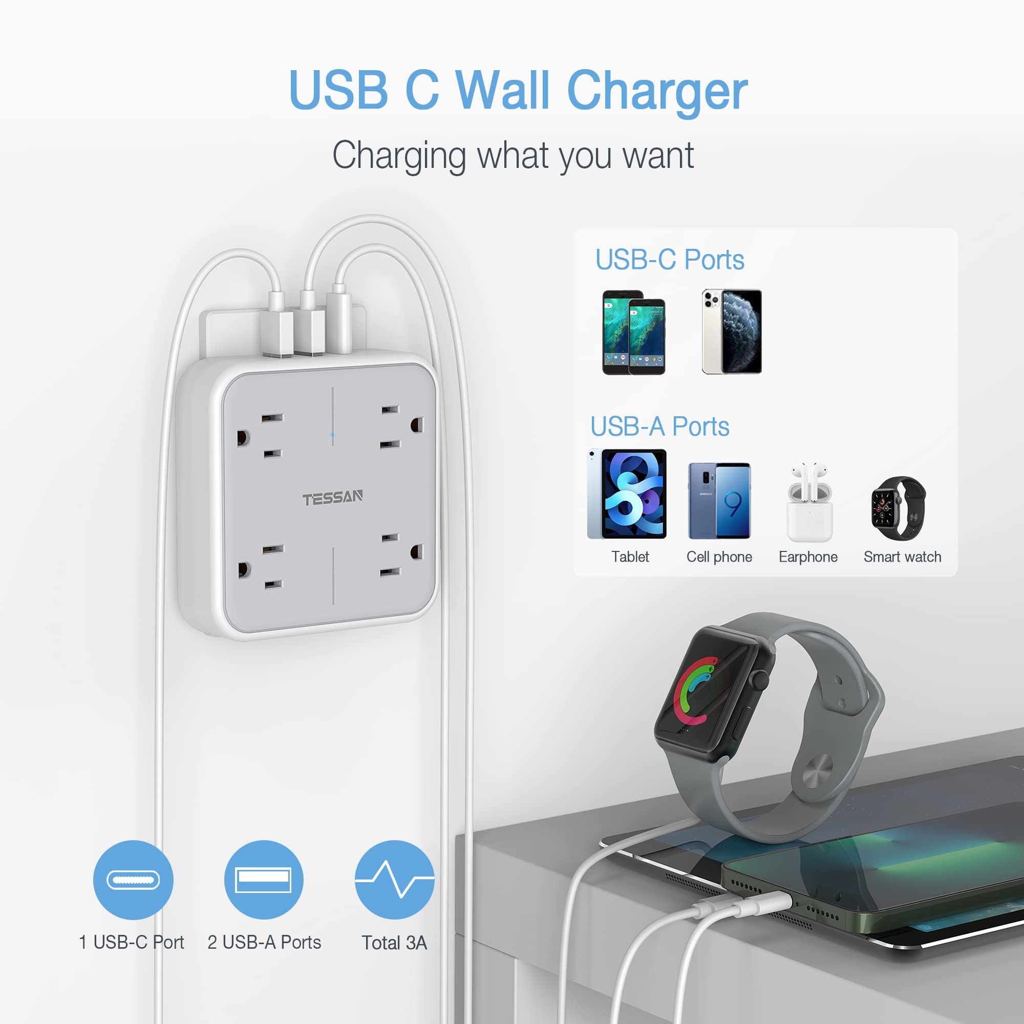 Snapklik.com : Multi Plug Wall Charger, 4 Outlet Splitter
